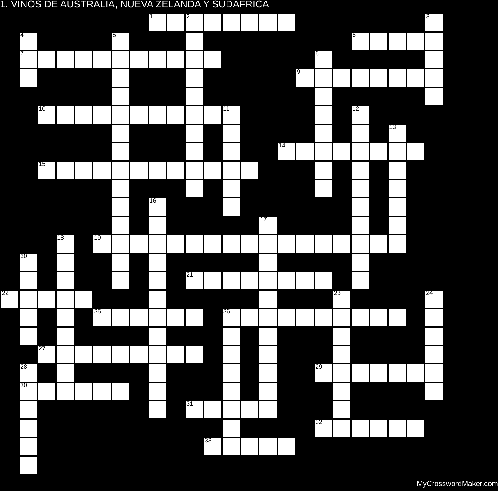 1. VINOS DE AUSTRALIA, NUEVA ZELANDA Y SUDÁFRICA - Crossword Puzzle