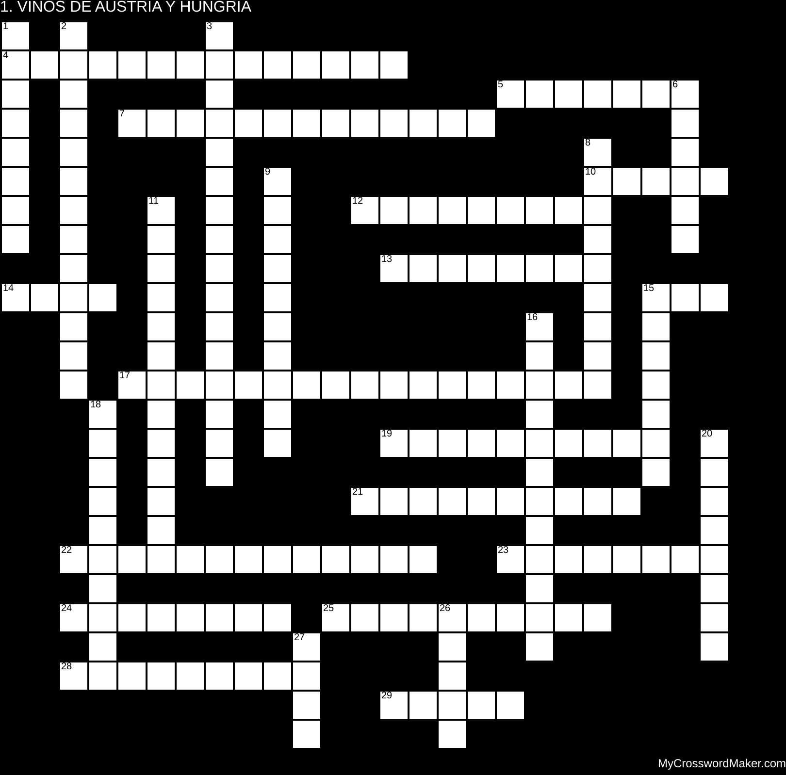 1. VINOS DE AUSTRIA Y HUNGRÍA - Crossword Puzzle