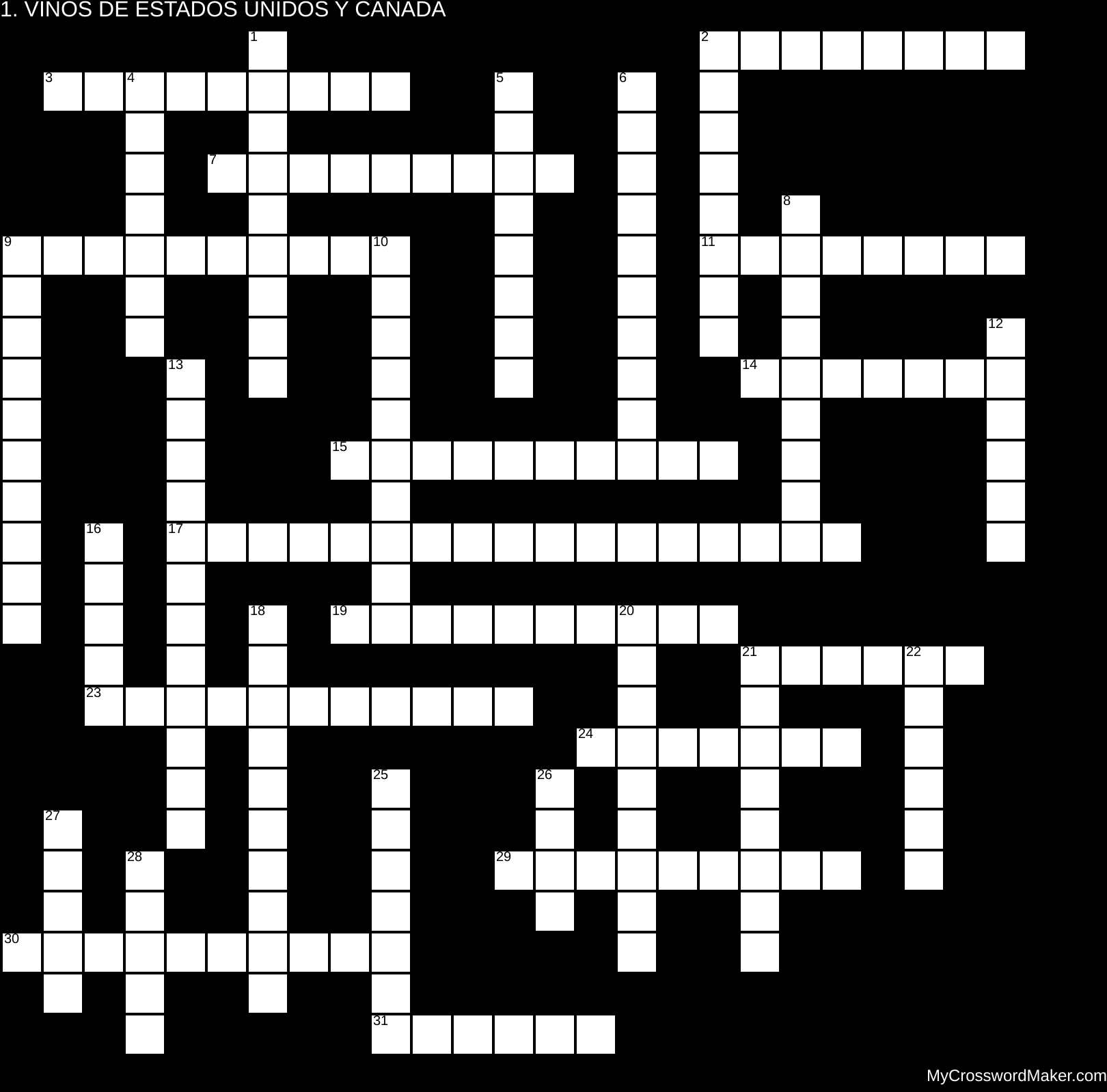 1. VINOS DE ESTADOS UNIDOS Y CANADÁ - Crossword Puzzle