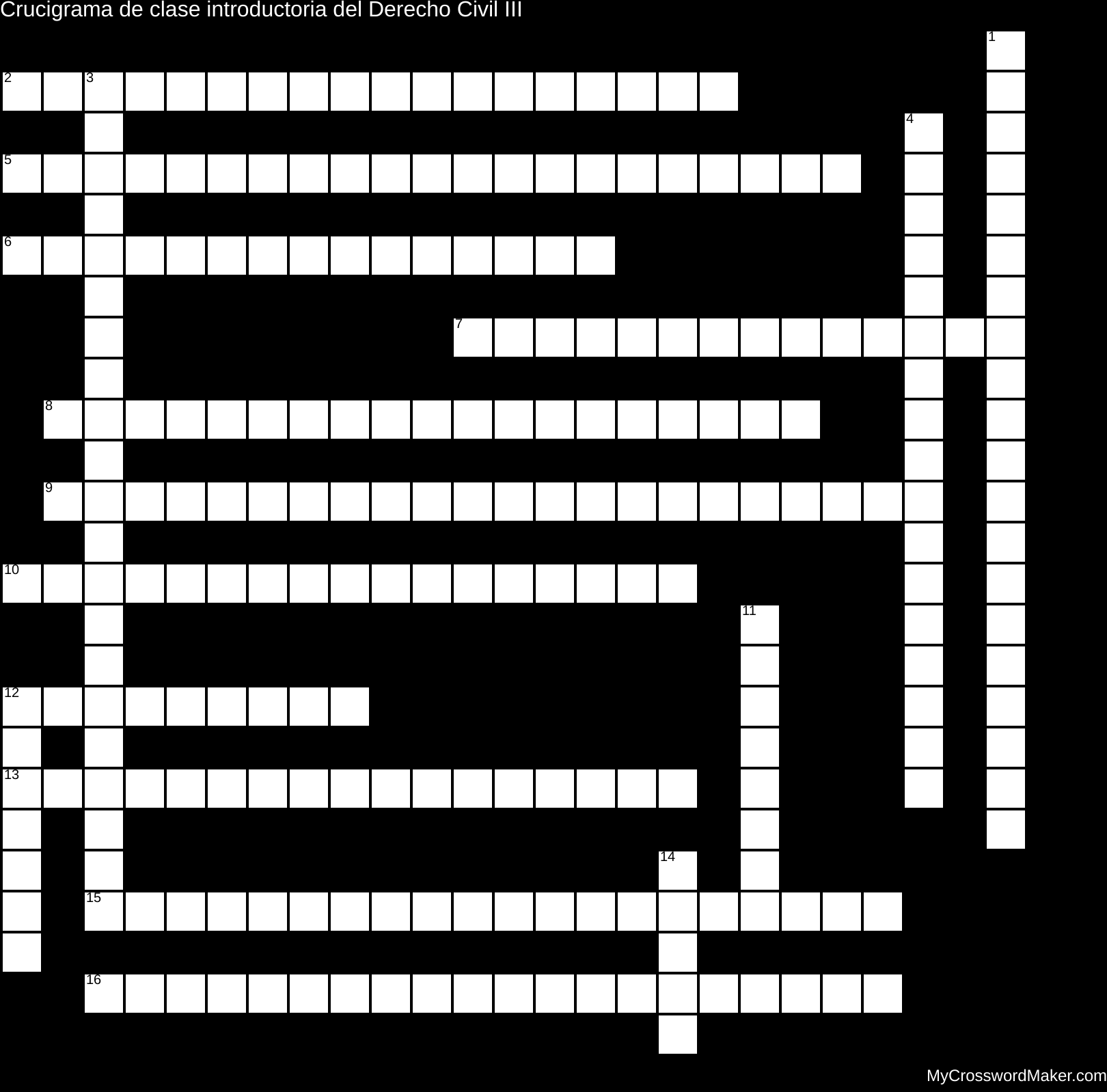 Crucigrama de clase introductoria del Derecho Civil III - Crossword Puzzle