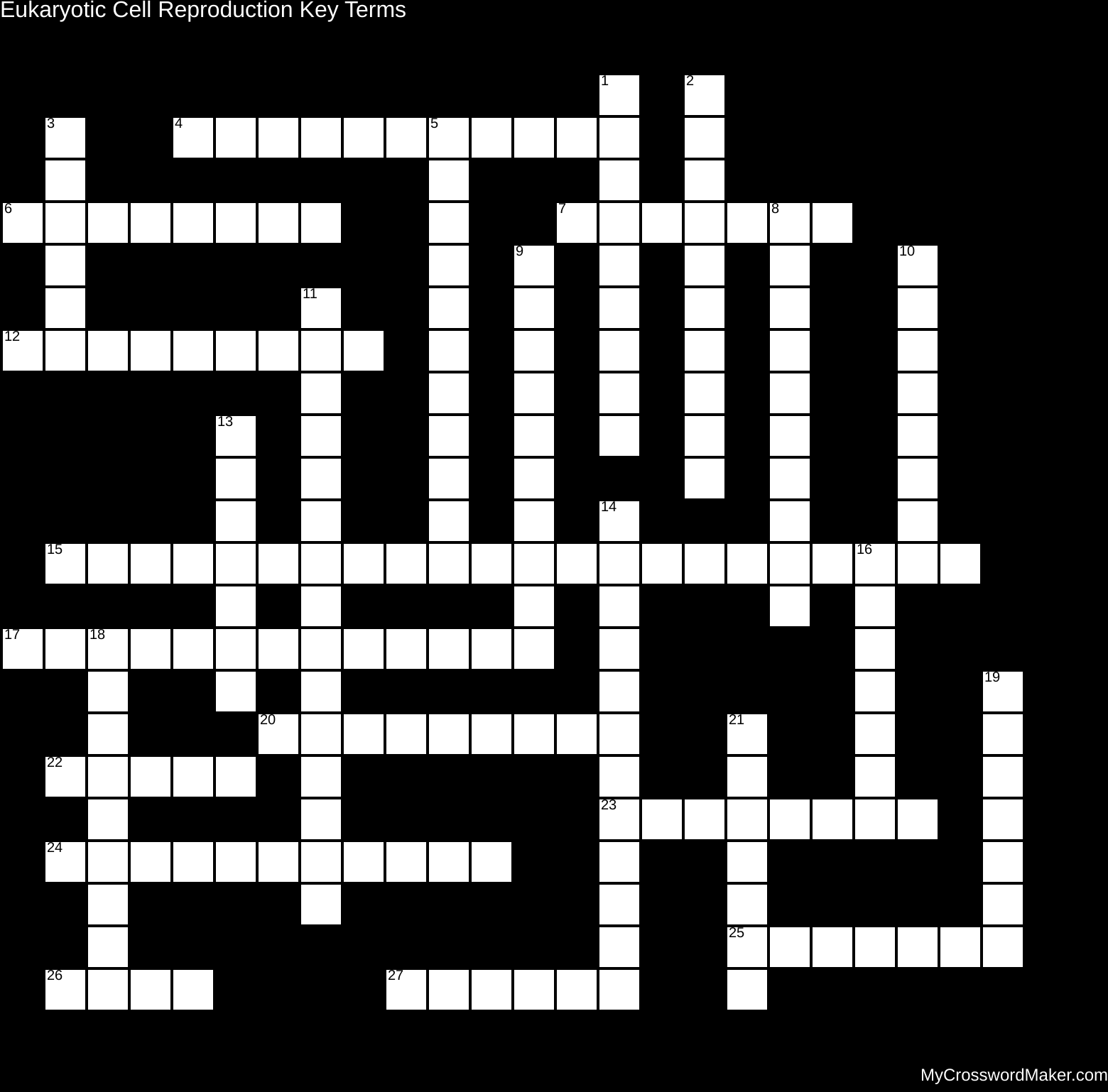 Eukaryotic Cell Reproduction Key Terms - Crossword Puzzle