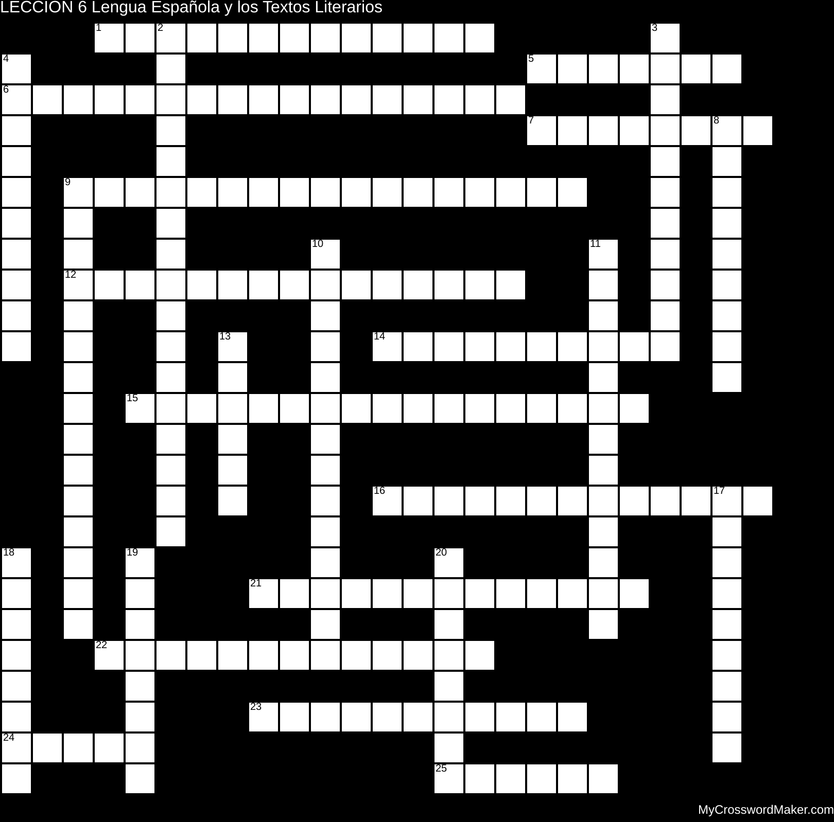 LECCION 6 Lengua Española y los Textos Literarios - Crossword Puzzle