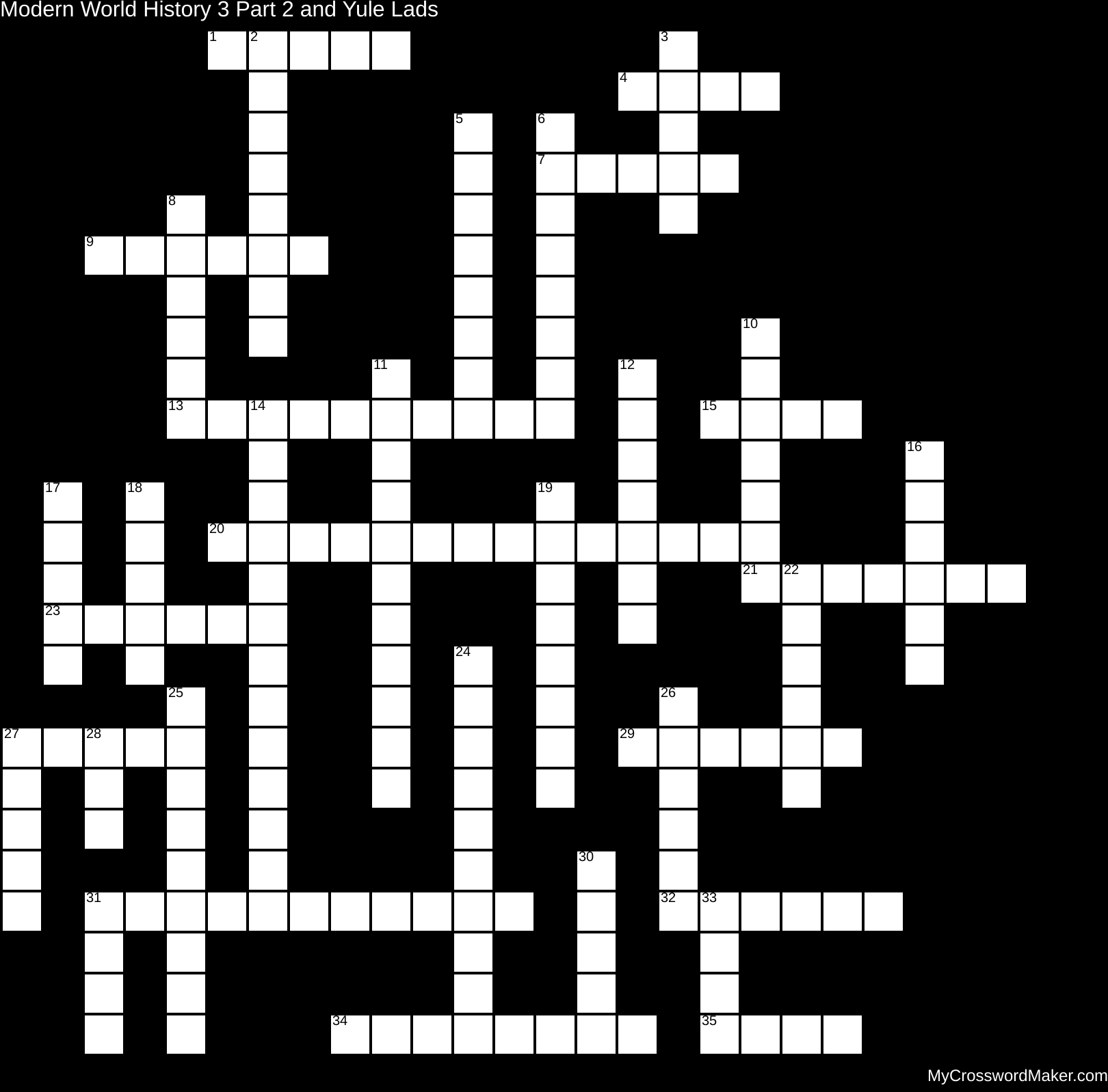 Modern World History 3 Part 2 and Yule Lads - Crossword Puzzle