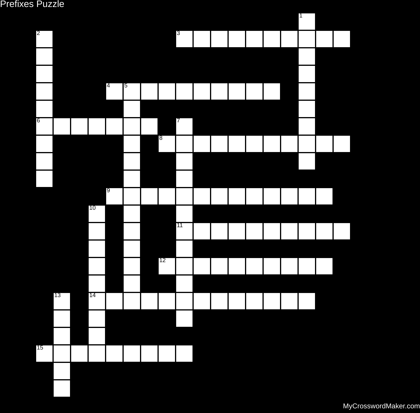 Prefixes Puzzle - Crossword Puzzle